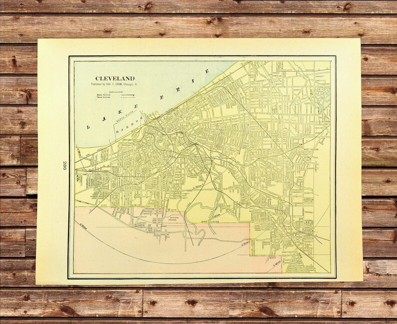 Vintage CLEVELAND Map of Cleveland Street Map ORIGINAL Antique Ready to ...