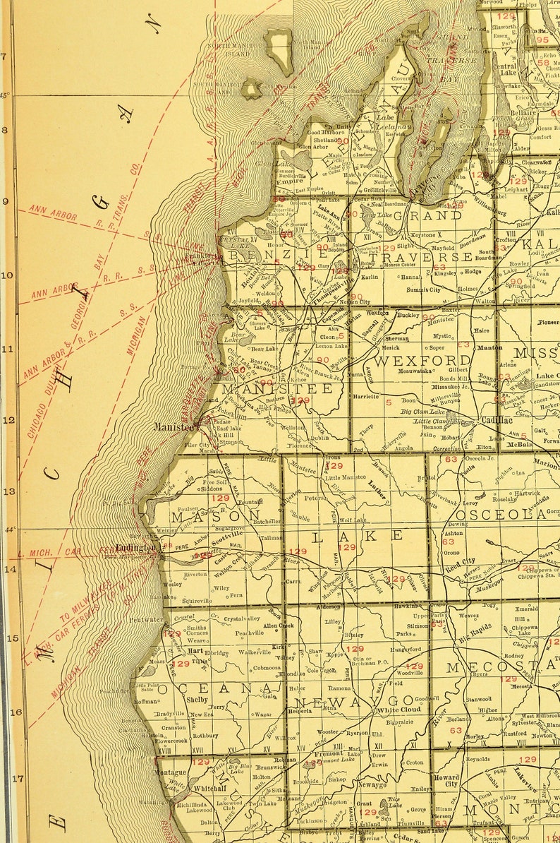 MICHIGAN Railroad Map Wall Art Decor Antique Old EXTRA LARGE - Etsy