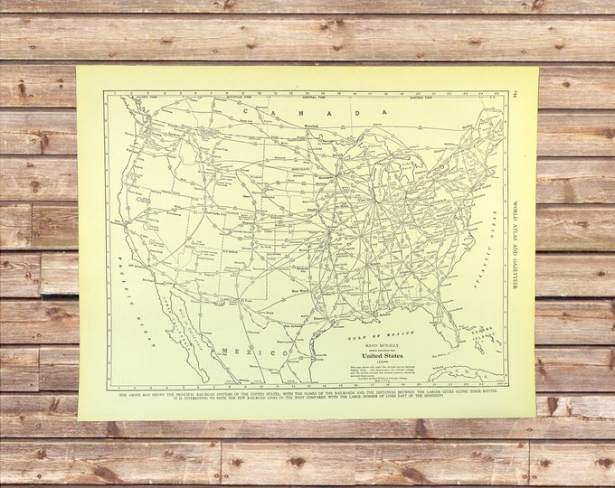 Railroad Line Map Railroad Map System United States Vintage Frameable ...