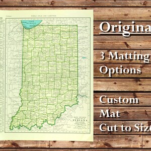 INDIANA MAP Wall Art Decor Vintage Frameable Ready to Frame - Etsy