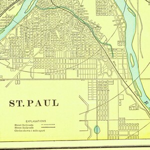 Vintage ST PAUL Street Map of St Paul City Map Wall Art Decor Antique ...