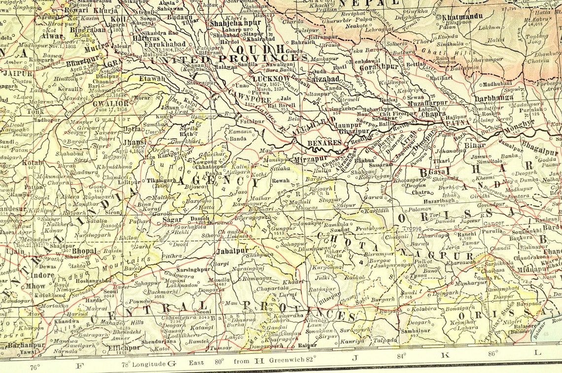 Northern INDIA Map of North India Railroad Map LARGE Antique - Etsy