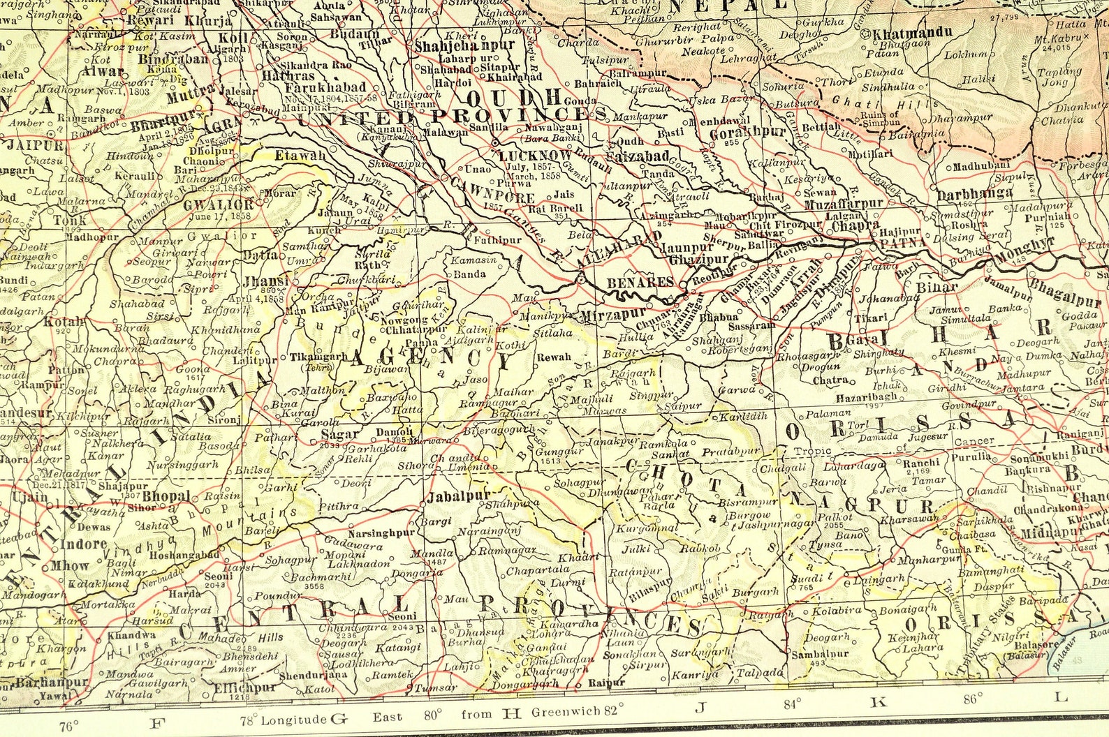 Northern INDIA Map of North India Railroad Map LARGE Antique - Etsy
