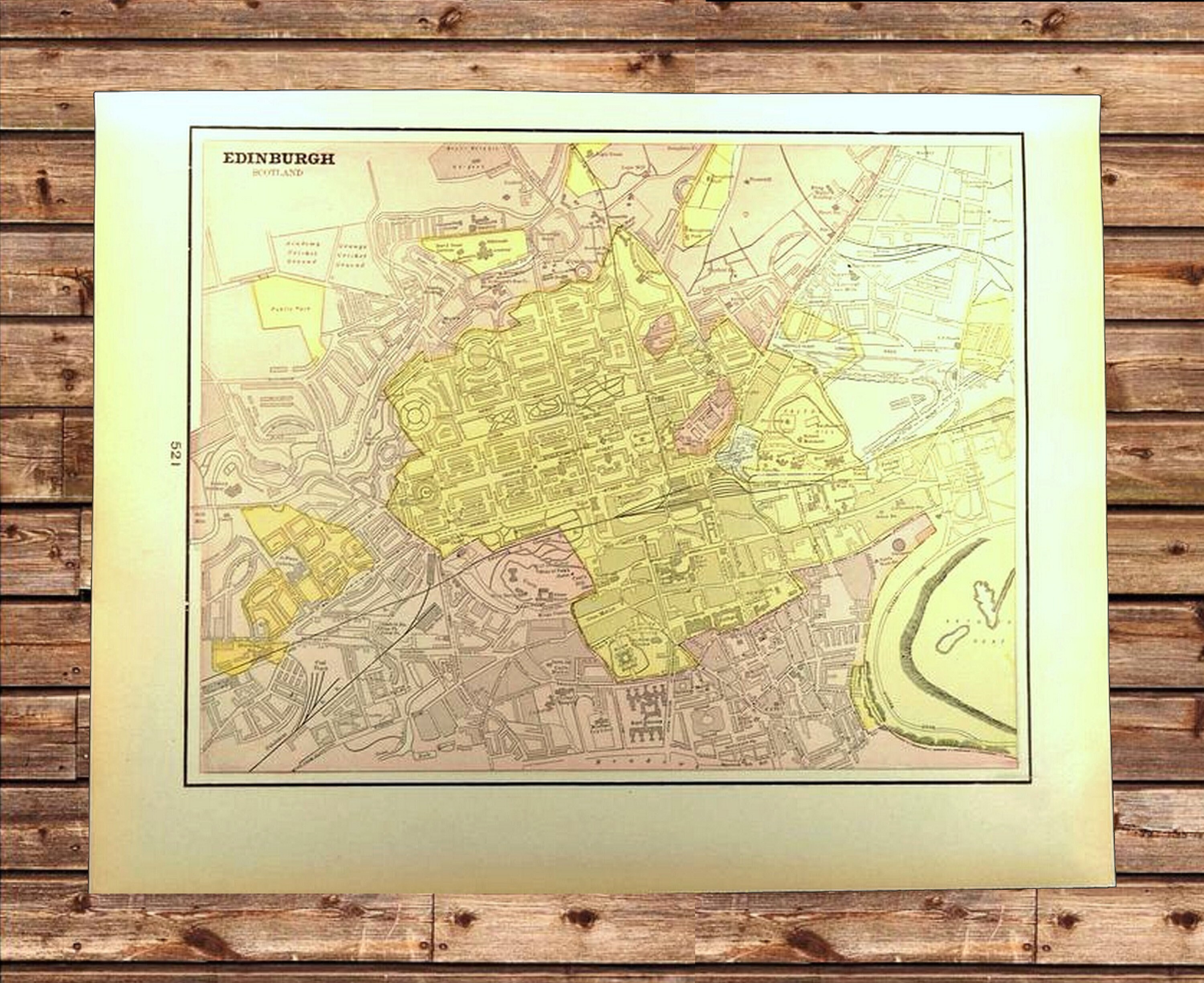 Home & Living Antique EDINBURGH Street Map Wall Decor Art Scotland ...