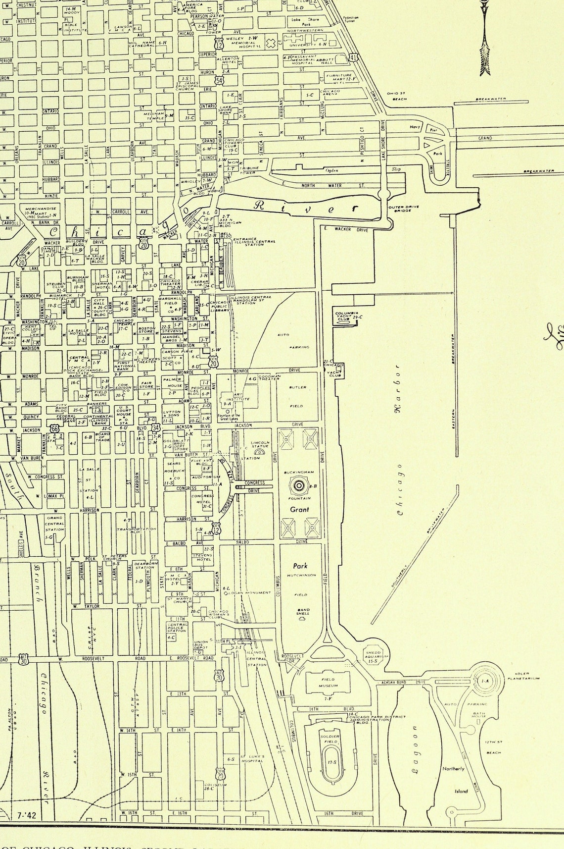 CHICAGO City Map of Chicago Street Map Wall Art Decor Vintage | Etsy