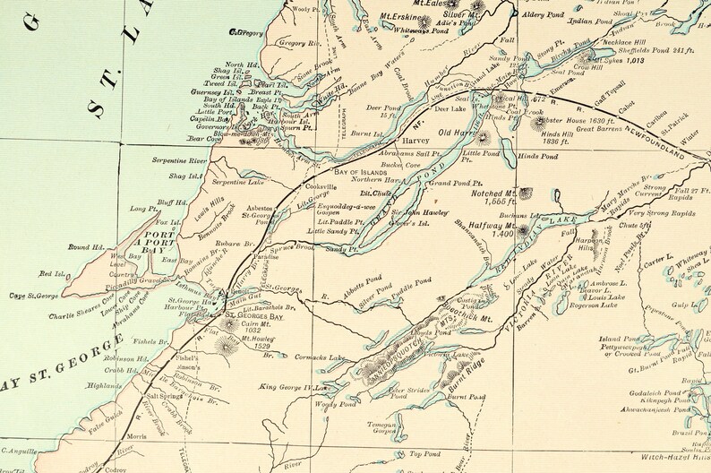 Newfoundland Map of Newfoundland Wall Art Decor Antique | Etsy