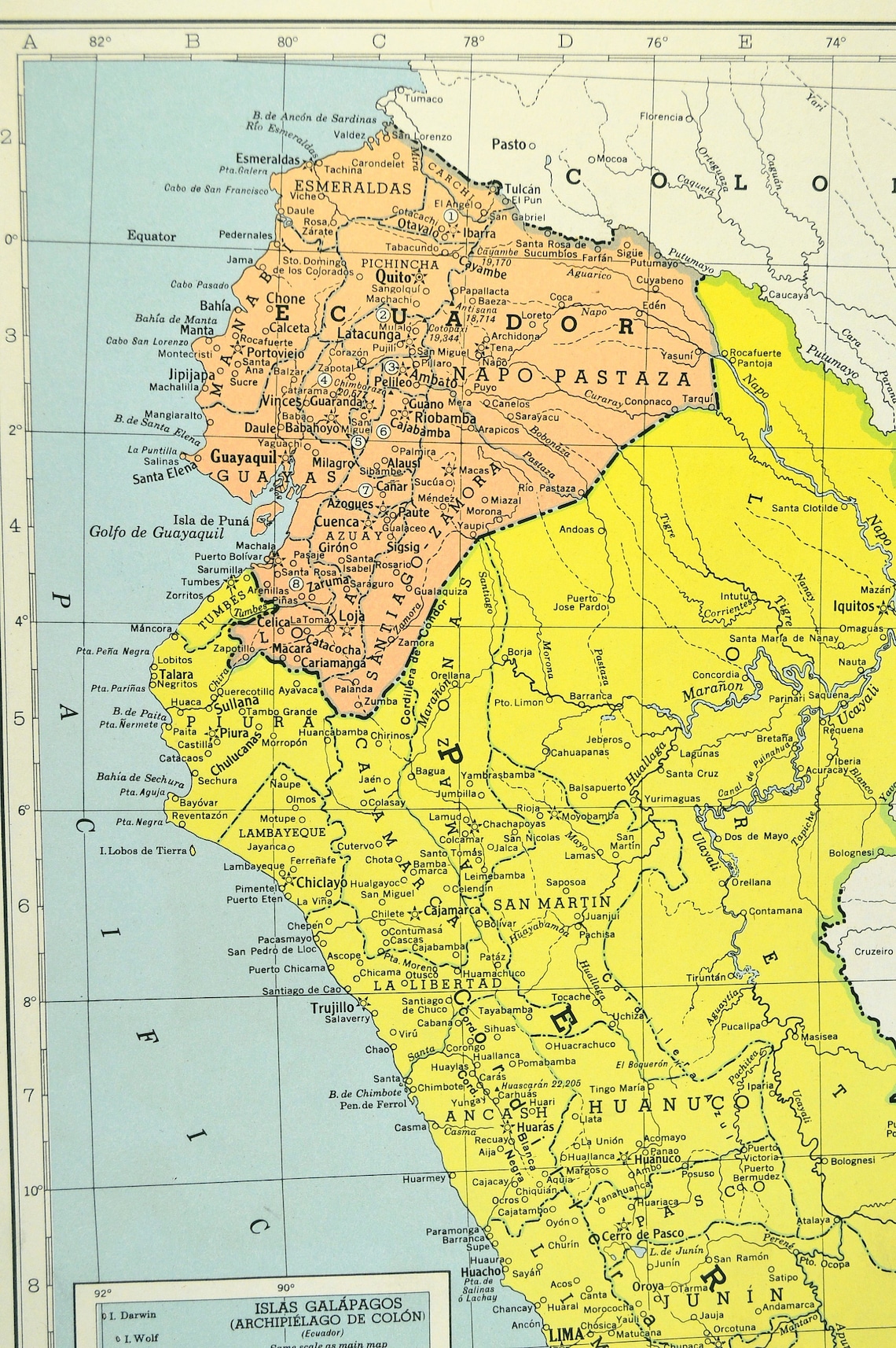 Peru Map of Ecuador Map Wall Decor Art Vintage Original 1940s | Etsy