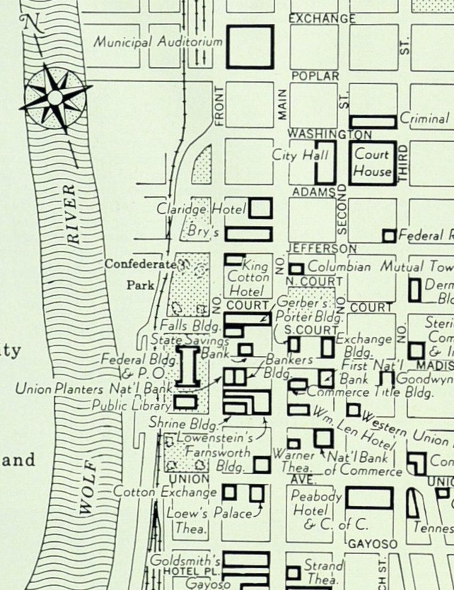 1940s Memphis City Street Map Wall Art Frameable Vintage - Etsy