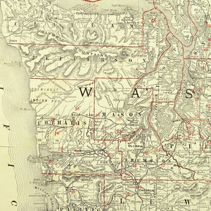 Vintage WASHINGTON Map of Washington State Antique Railroad Map LARGE ...