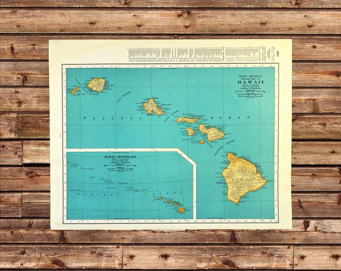 Vintage HAWAII MAP of Hawaiian Islands Wall Art Decor Frameable Aloha State Gift - Etsy