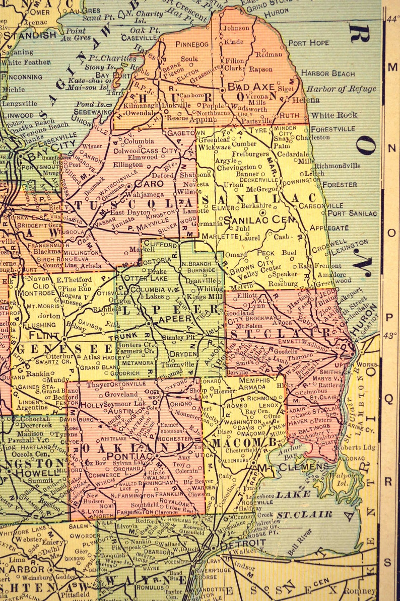 LARGE Michigan Map of Michigan Wall Decor Art Antique Original | Etsy