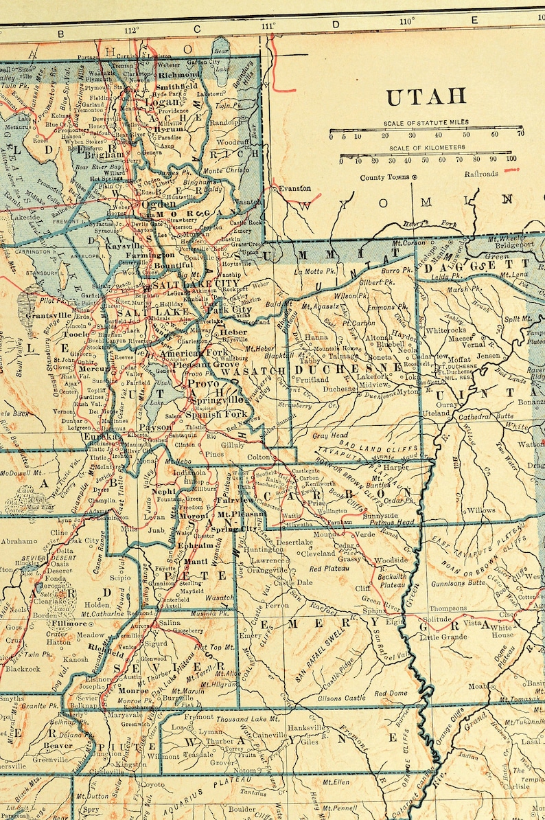 Antique UTAH Map of Utah Railroad Map Wall Art ORIGINAL - Etsy