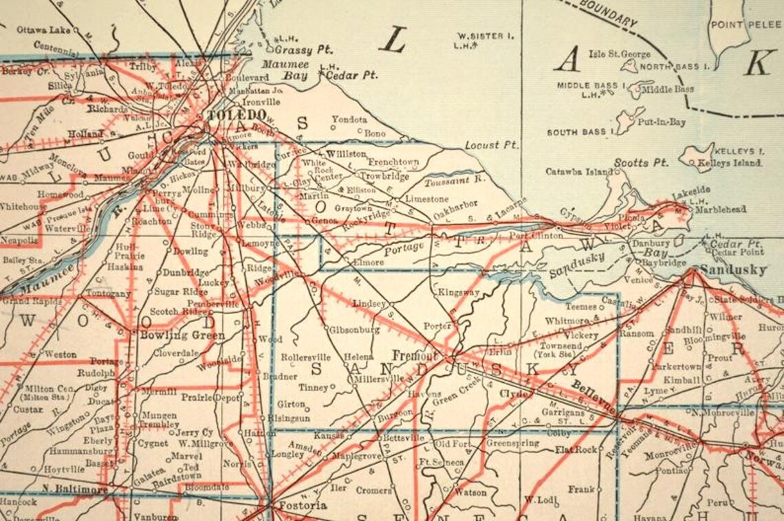 NORTHERN OHIO Road Map Wall Art Decor LARGE Antique Original - Etsy