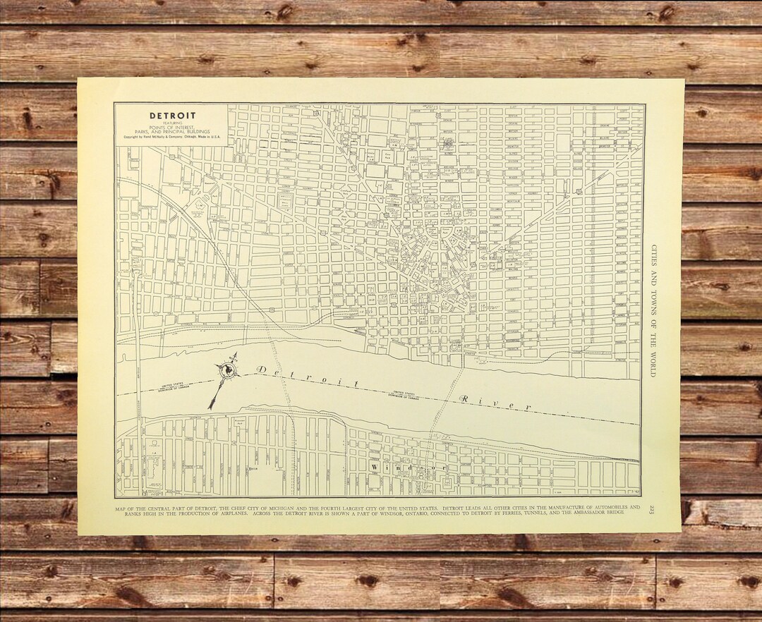 Vintage 1940s DETROIT STREET Map of Detroit City Map Wall Art ORIGINAL ...