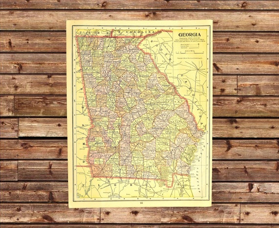 Antique GEORGIA Wall Art Map Decor ORIGINAL Early 1900s | Etsy