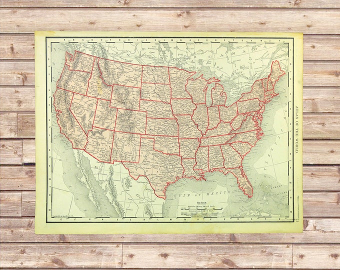 Antique 1907 UNITED STATES Map of America Wall Art Decor ORIGINAL Gift ...