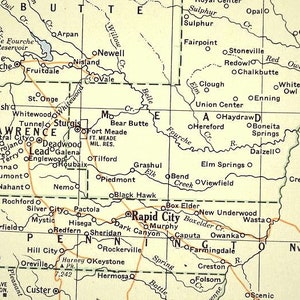 SOUTH DAKOTA Map Wall Art Railroad Vintage ORIGINAL Ready to - Etsy