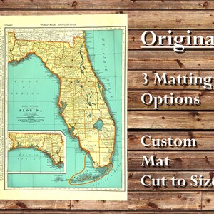 FLORIDA MAP Wall Decor Art Vintage Matted Original Ready to | Etsy