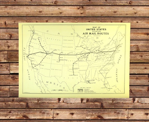 Airmail Flight Map Airway Airplane Wall Decor Art Plane | Etsy