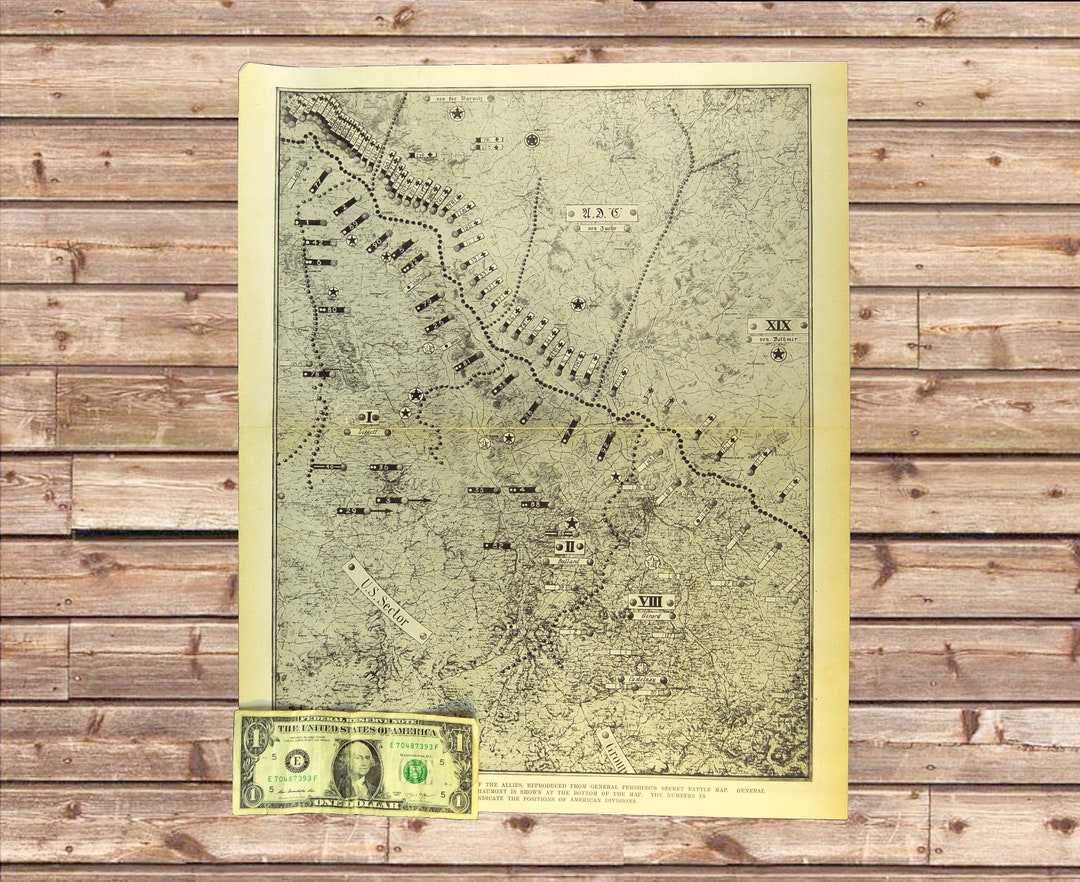 Antique World War I Battle Map Pershing WWI Map ORIGINAL Gift for Him ...