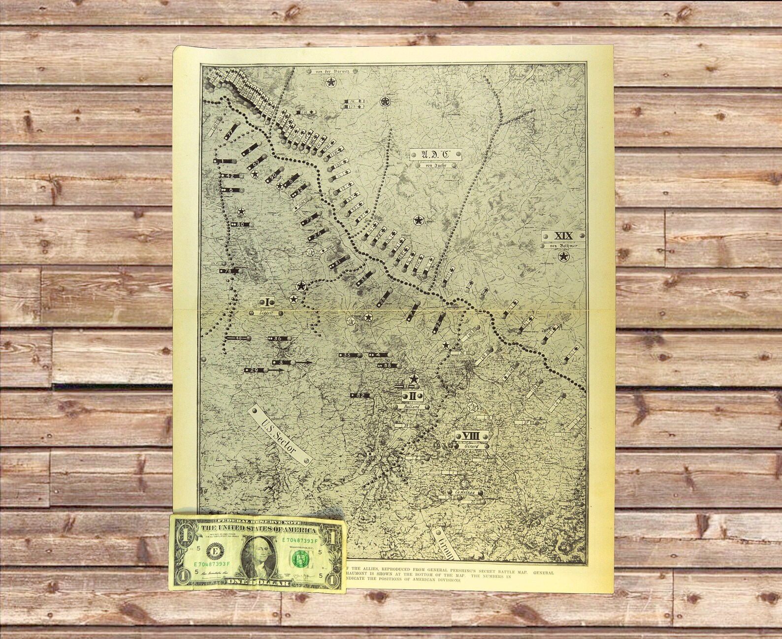 Antique World War I Battle Map Pershing WWI Map ORIGINAL Gift for Him ...