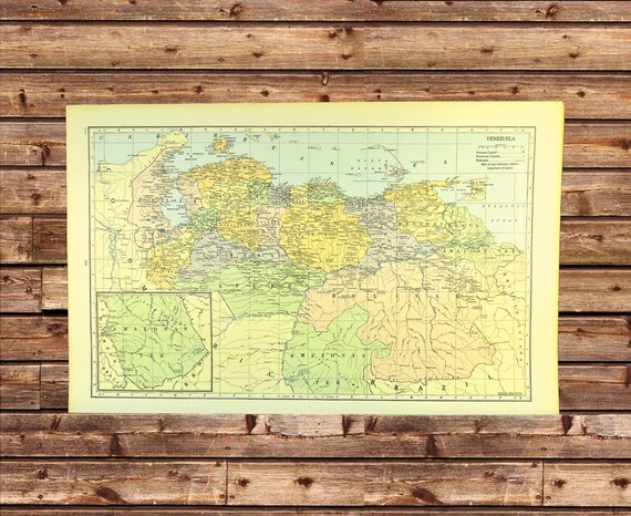 Antique VENEZUELA MAP Wall Art Decor 1920s Colorful Old - Etsy