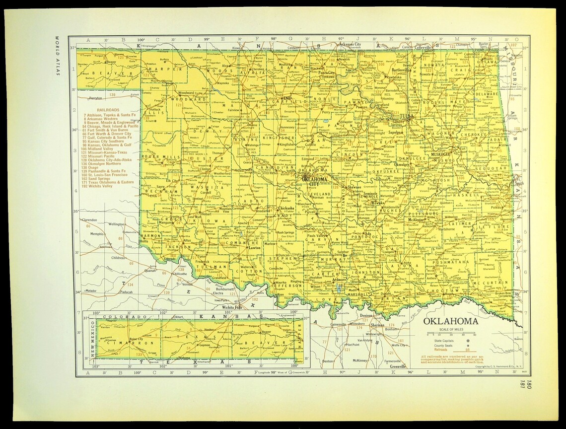 OKLAHOMA Railroad Map Wall Decor Art Vintage Original 1940s - Etsy