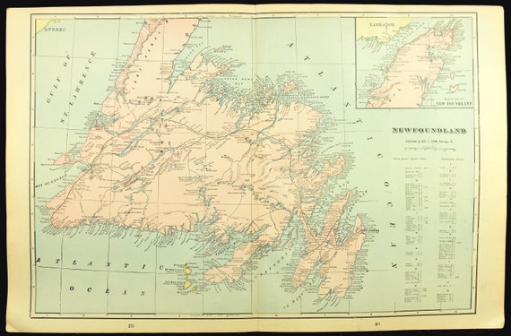 Newfoundland Map of Newfoundland Wall Art Decor Antique | Etsy