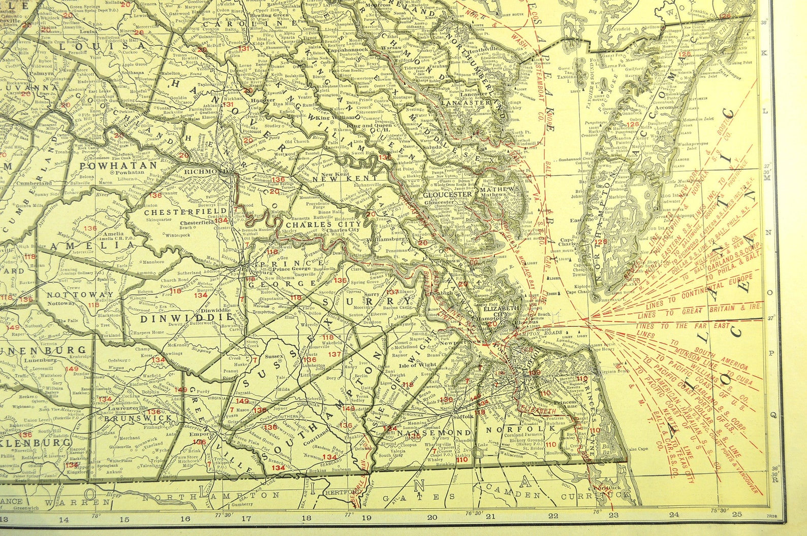 VIRGINIA RAILROAD Map Wall Art Decor Antique Extra LARGE - Etsy