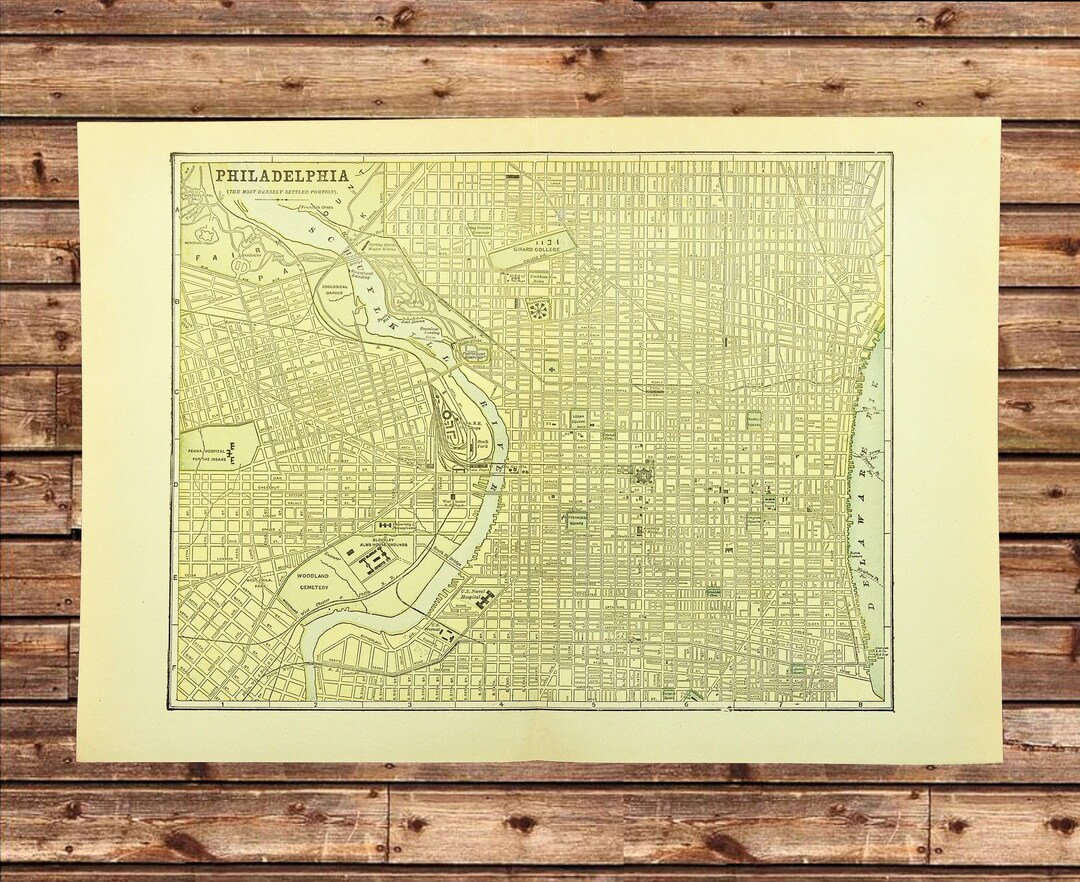 Vintage PHILADELPHIA Map City Street Center City Vintage Wall Art ...