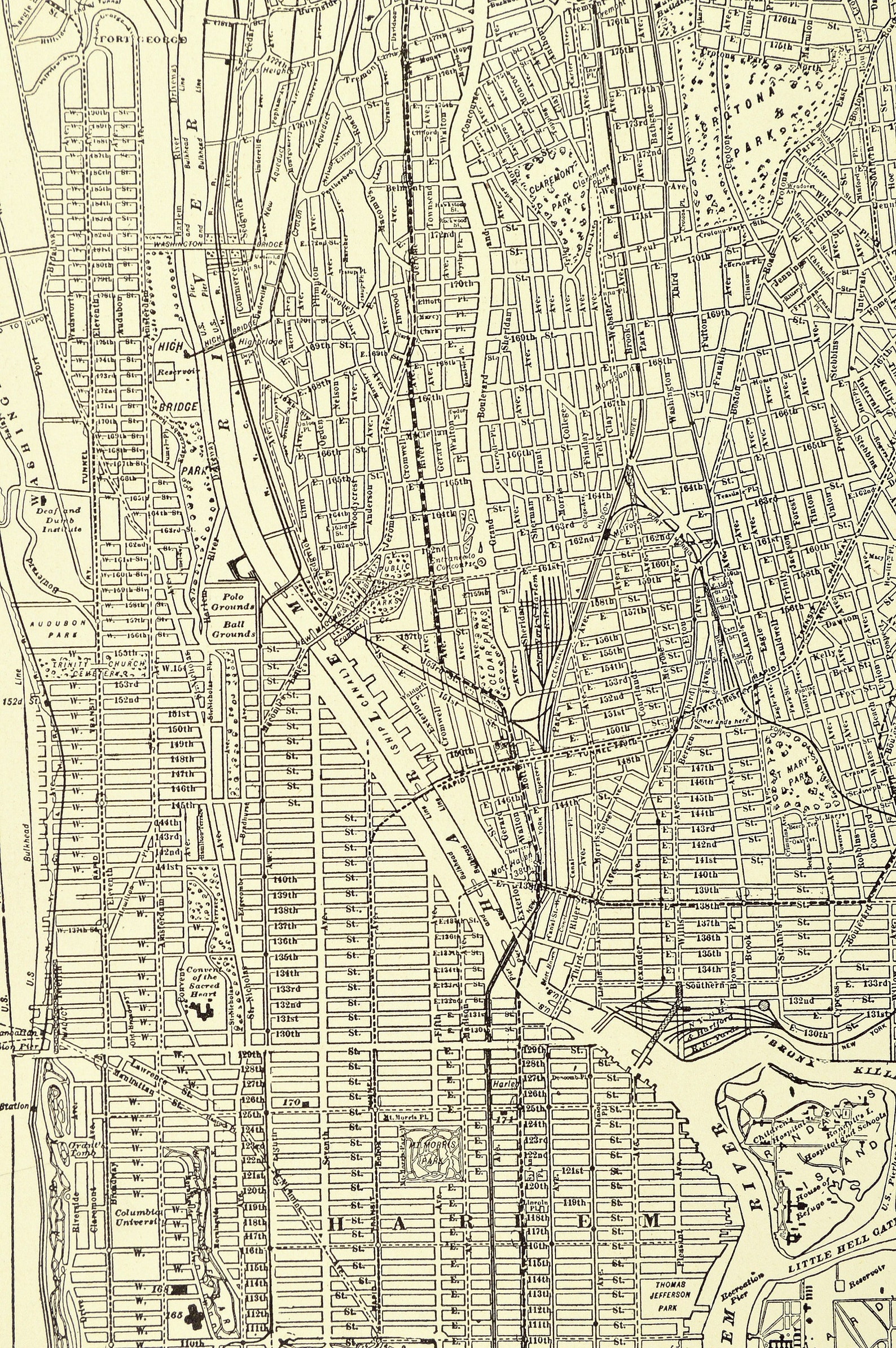 UPPER MANHATTAN Map Wall Art Decor Bronx New York City Vintage | Etsy
