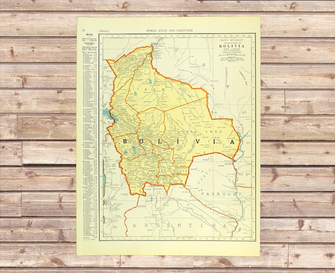 Vintage BOLIVIA Map Wall Art Frameable Matted ORIGINAL 1930s - Etsy