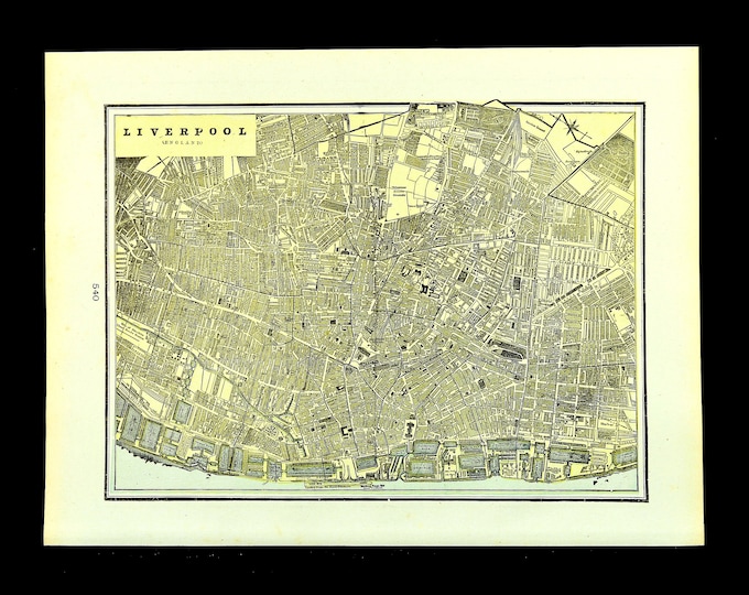 Liverpool Map of Liverpool Street Map Wall Art Decor England Antique ...