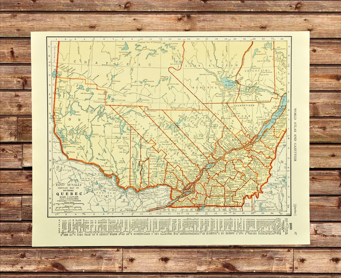 Quebec Map of Quebec Wall Decor Art Vintage Canada Original | Etsy