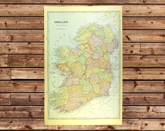 Vintage IRELAND MAP Wall Art Decor Frameable ORIGINAL Ready to - Etsy