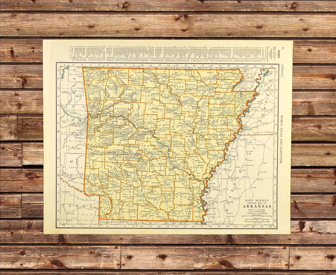 Vintage ARKANSAS Map Wall Art Frameable Matted 1930s Decor ORIGINAL ...
