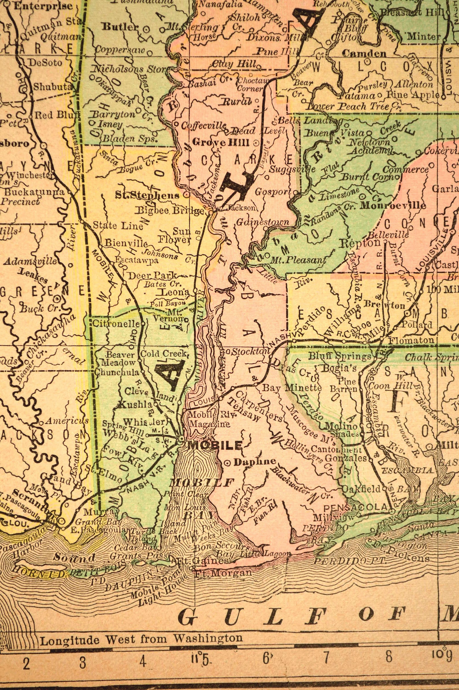 Antique ALABAMA MAP Wall Decor Art Late 1800s ORIGINAL Vintage | Etsy