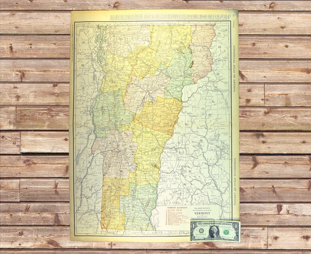 Vintage VERMONT Railroad Map Wall Art Decor Antique ORIGINAL - Etsy
