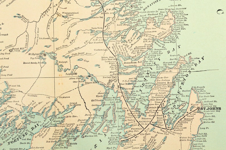 Newfoundland Map of Newfoundland Wall Art Decor Antique | Etsy