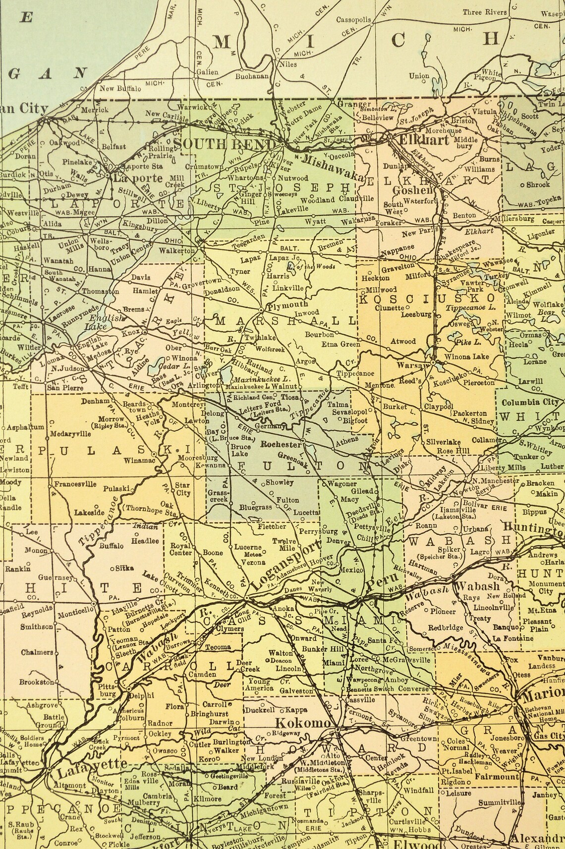 Indiana Map of Indiana Wall Art Decor LARGE Railroad Map | Etsy