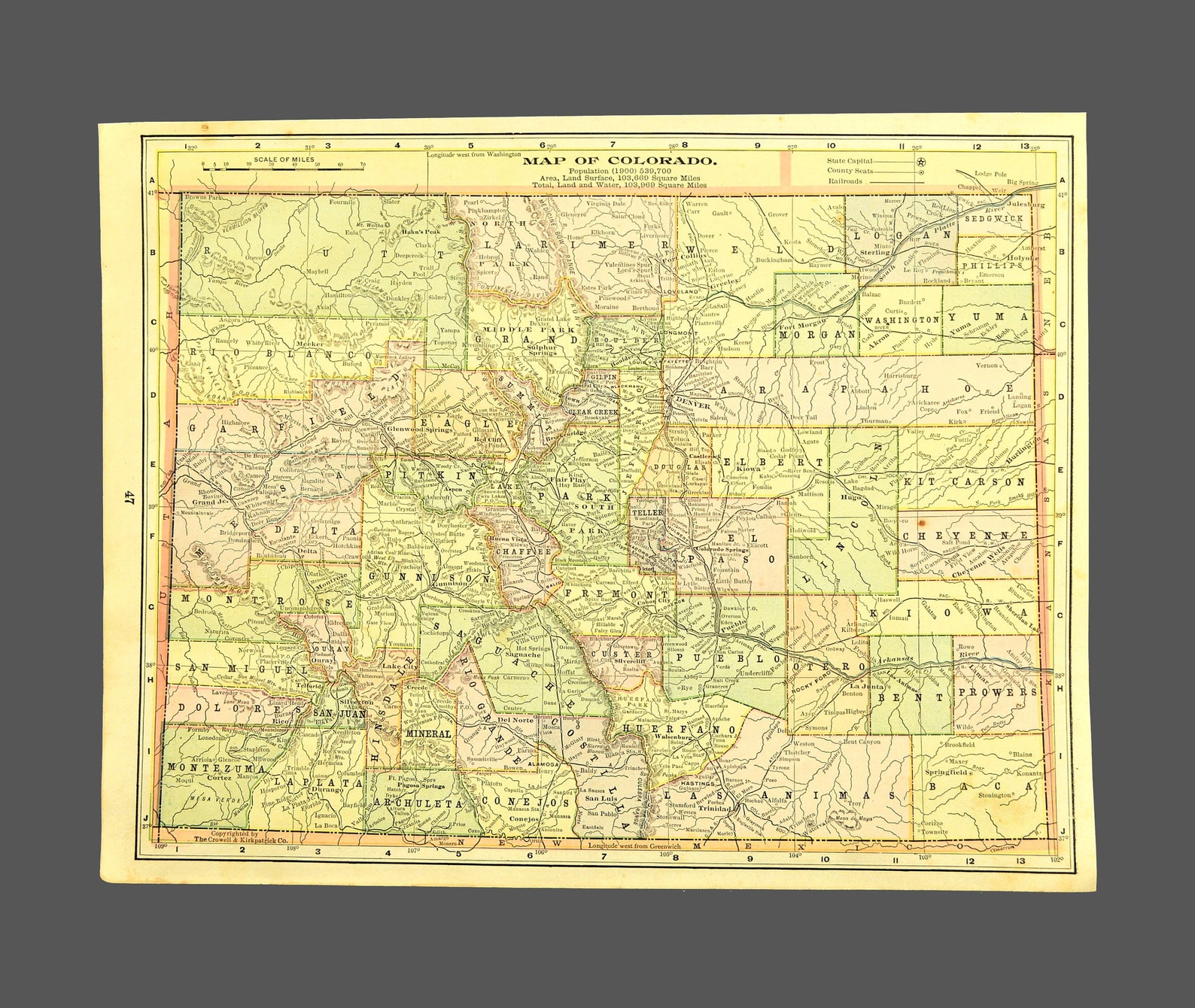 Antique Colorado Map of Colorado Wall Art Decor Original Old | Etsy