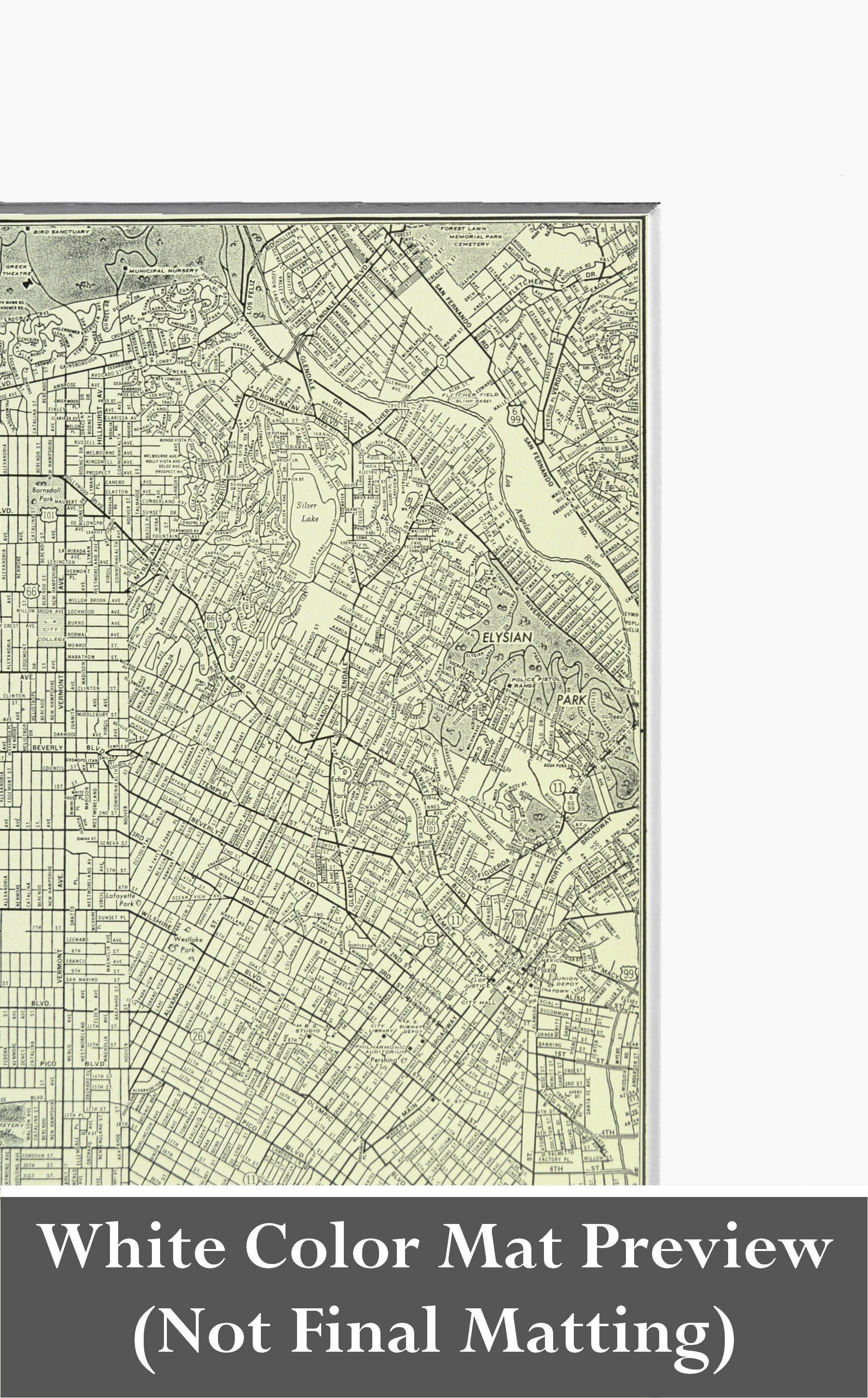 Vintage LOS ANGELES Map Wall Art City Street Frameable Ready to Frame ...