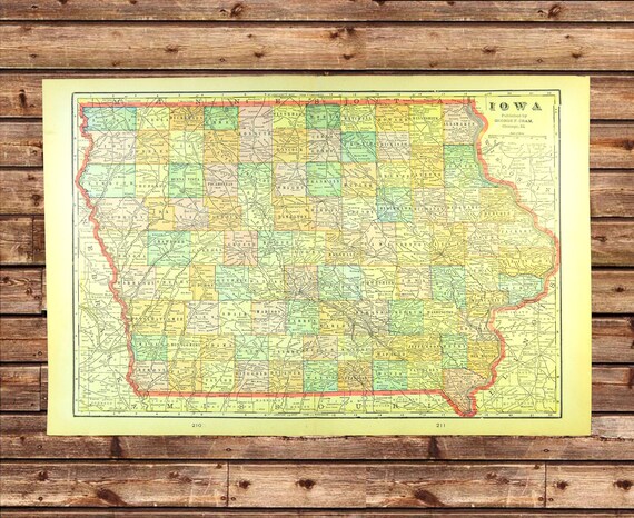 Antique IOWA Map of Iowa Wall Art Decor LARGE ORIGINAL Vintage - Etsy