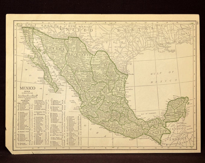 Mexico Map Mexico Antique Original Green Wall Decor 1914 - Etsy
