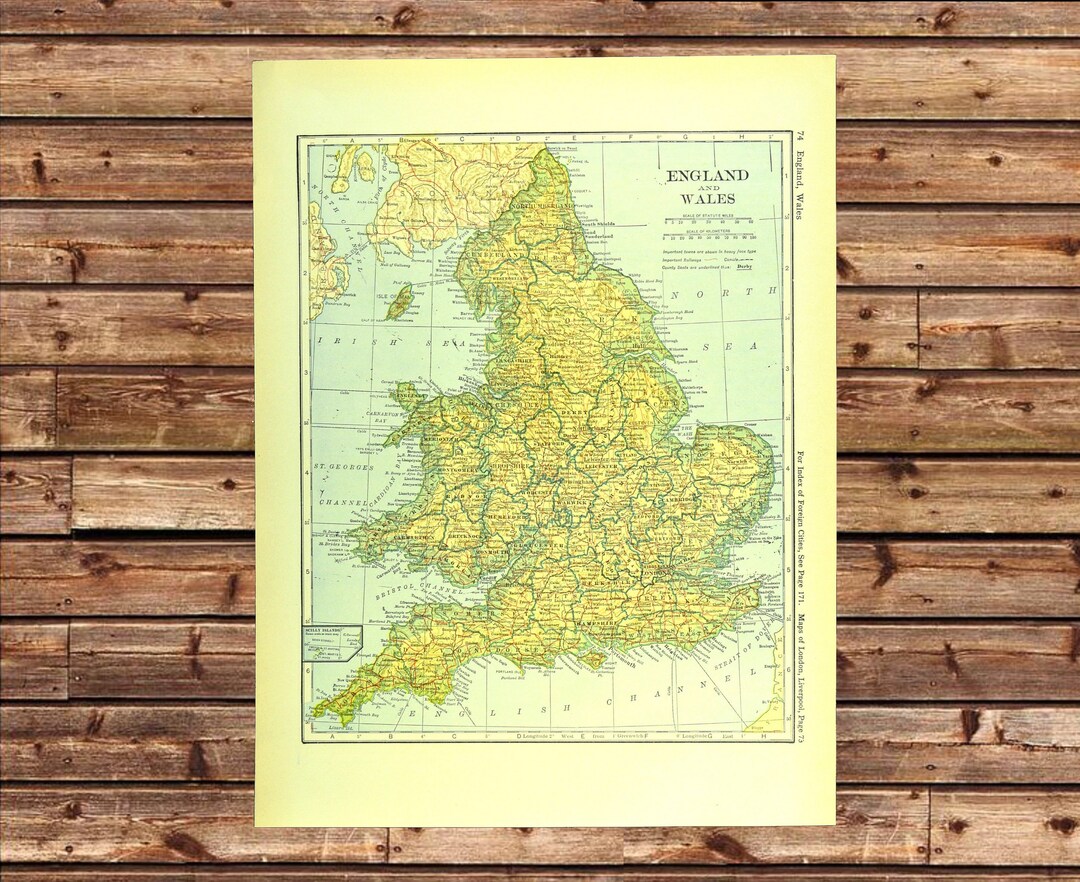 Vintage ENGLAND Map Railway Railroad Wall Art United Kingdom Genealogy ...