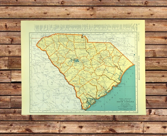 Vintage SOUTH CAROLINA Map Wall Art Decor Frameable ORIGINAL - Etsy
