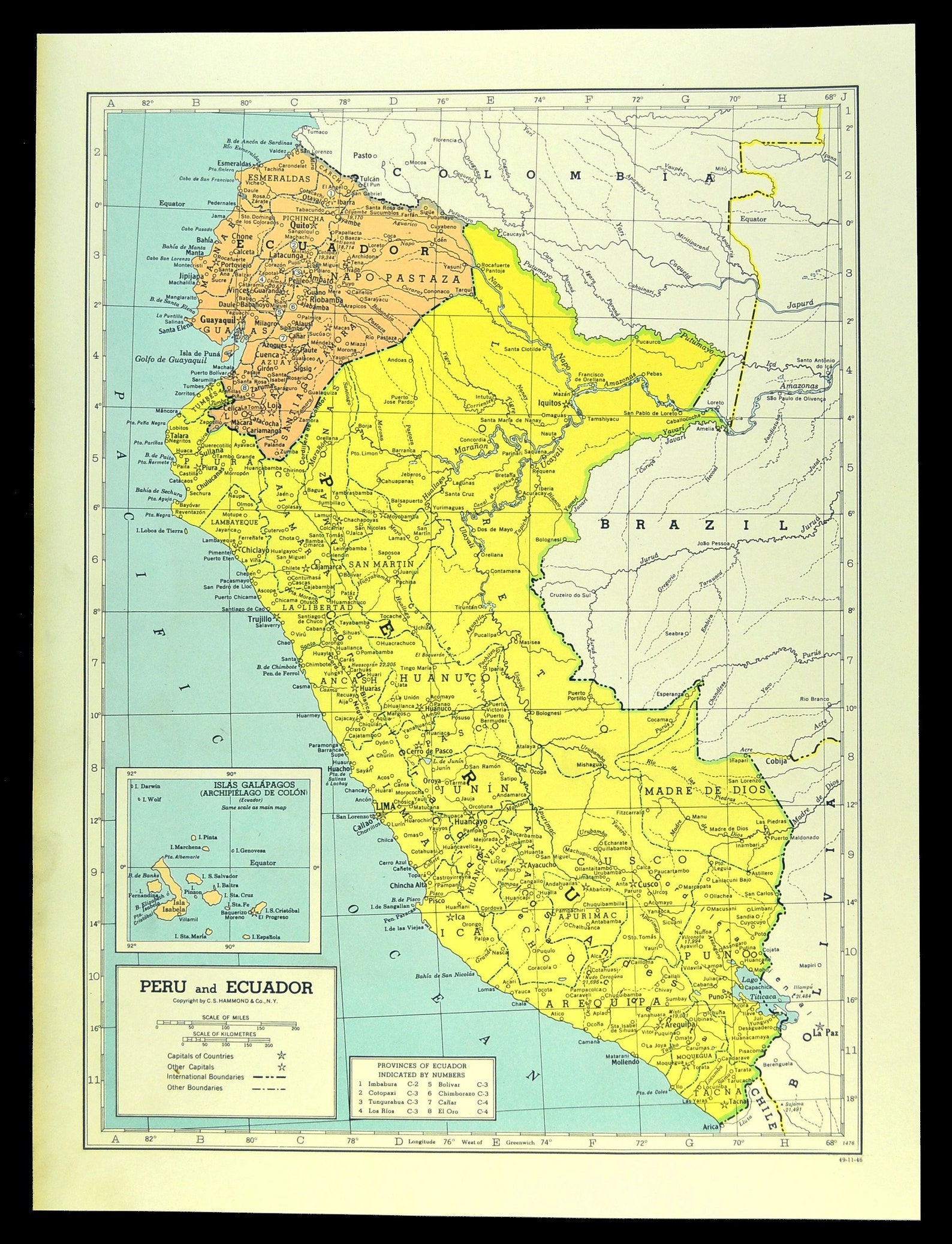 Peru Map of Ecuador Map Wall Decor Art Vintage Original 1940s | Etsy