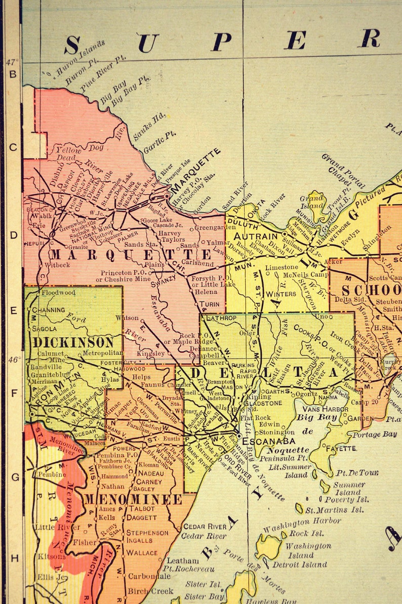 LARGE Michigan Map of Michigan Wall Decor Art Antique Original | Etsy
