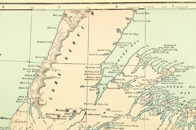 Newfoundland Map of Newfoundland Wall Art Decor Antique | Etsy