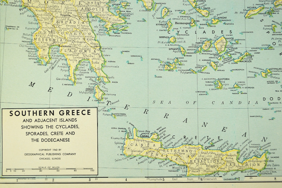 GREECE MAP of the Greek Isles Wall Art Decor Matted Greece Map | Etsy